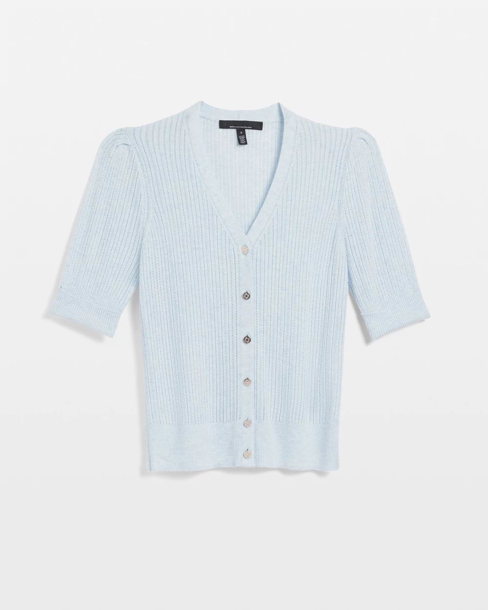 Cashmere-Blend Puff Elbow-Sleeve Cardigan | White House Cashmere-Blend Puff Elbow-Sleeve Cardigan | White House